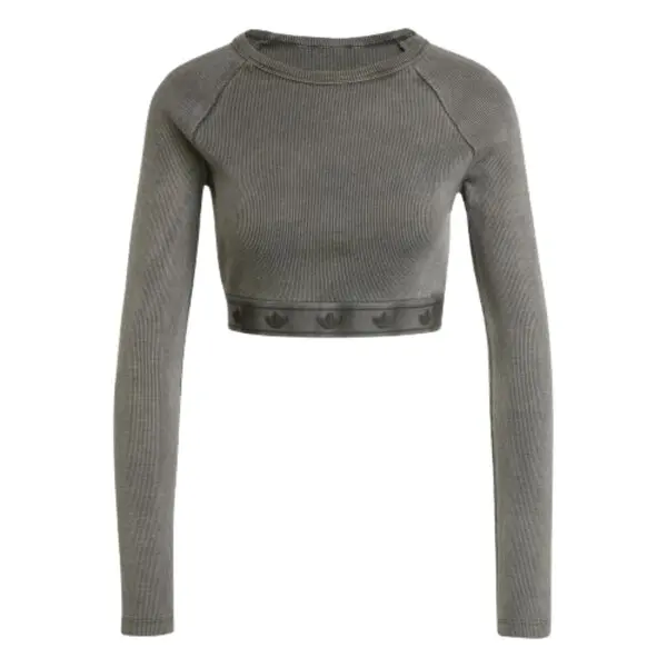 Adidas Ribbed Long Sleeve Crop Top - Black