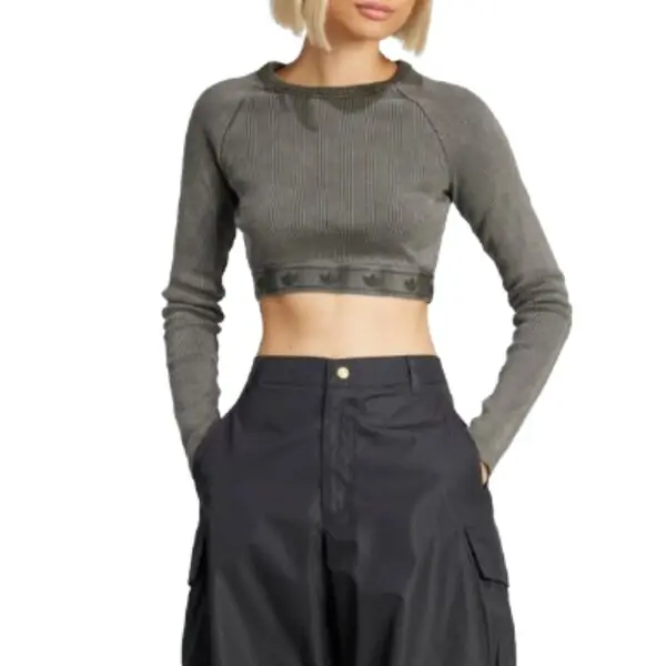 Adidas Ribbed Long Sleeve Crop Top - Black