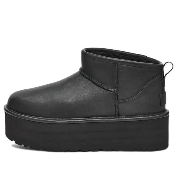 UGG Classic Ultra Mini Platform Leather Boots - Black