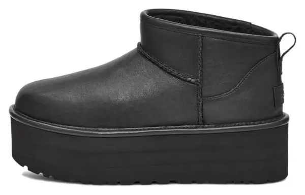 UGG Classic Ultra Mini Platform Leather Boots - Black