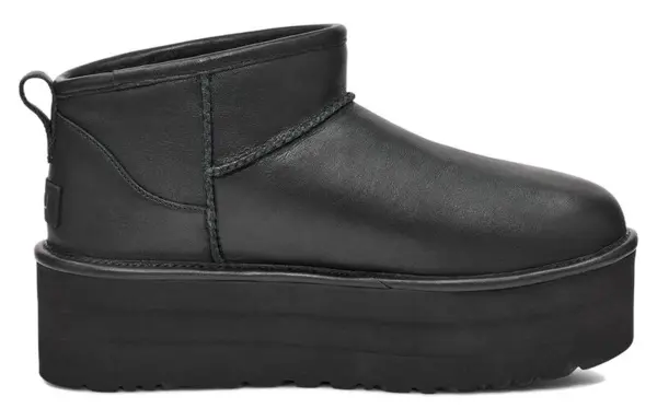 UGG Classic Ultra Mini Platform Leather Boots - Black