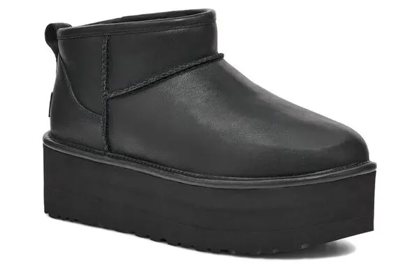 UGG Classic Ultra Mini Platform Leather Boots - Black