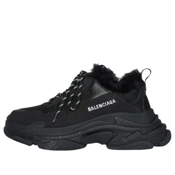 Balenciaga Triple S Sneakers With Faux Fur Trim - Black