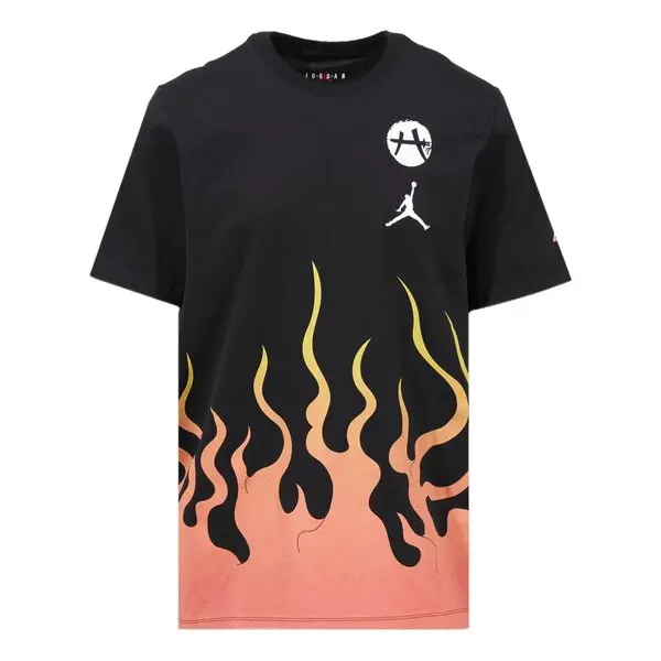 JORDAN Brand X Hachimura Rui Crossover Flame Logo Printing Short Sleeve Us Edition Black T-shirt - Multi-color