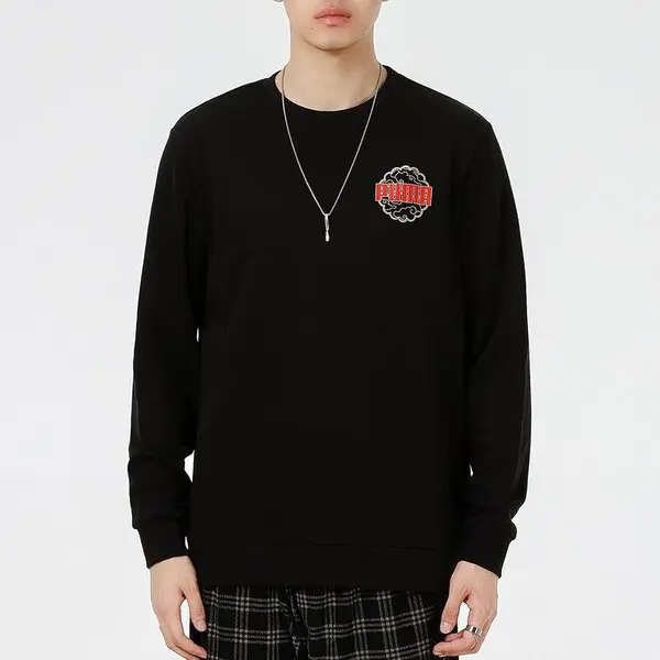 PUMA Round Neck Pullover With Logo Detail - Black