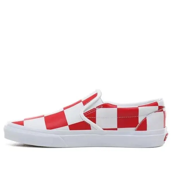 VANS Classic Slip-on Leather Checkered Sneakers - Red/white