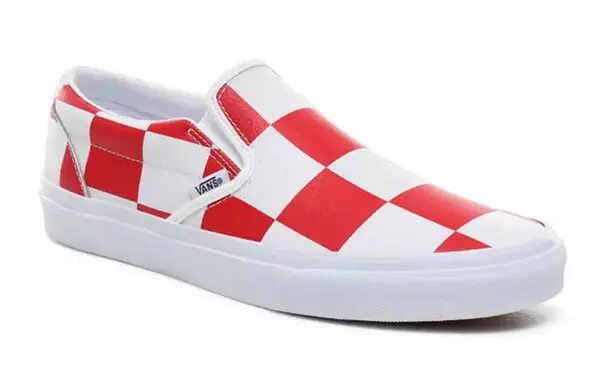VANS Classic Slip-on Leather Checkered Sneakers - Red/white