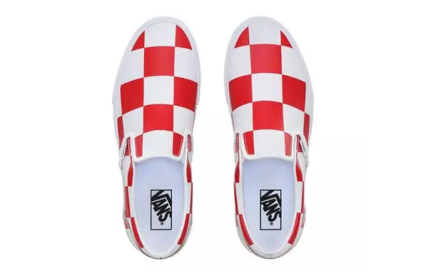 VANS Classic Slip-on Leather Checkered Sneakers - Red/white