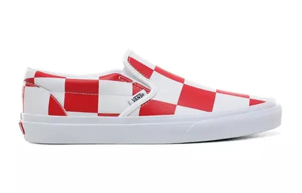 VANS Classic Slip-on Leather Checkered Sneakers - Red/white