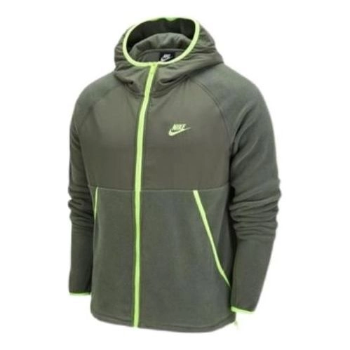 Nike Full-length Zipper Cardigan Hooded Fleece Lined Logo Jacket Green - Default Color