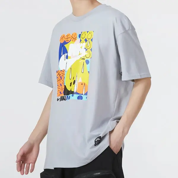 Nike Smiling Face Basketball Pattern Printing Breathable Sports Short Sleeve Wolf Grey T-shirt - Multi-color