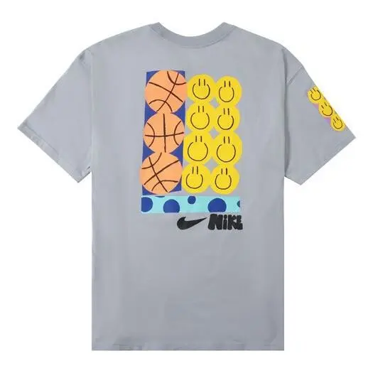 Nike Smiling Face Basketball Pattern Printing Breathable Sports Short Sleeve Wolf Grey T-shirt - Multi-color