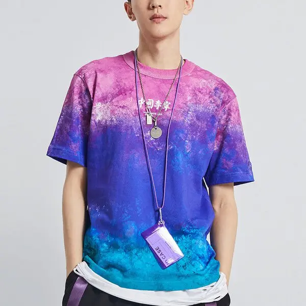 LI-NING Printing Sports Round Neck Short Sleeve 'purple Red