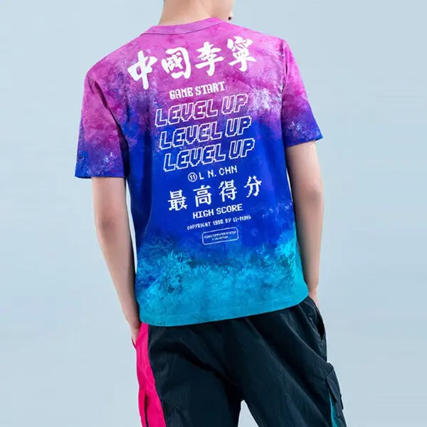 LI-NING Printing Sports Round Neck Short Sleeve 'purple Red