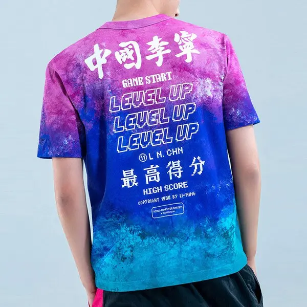 LI-NING Printing Sports Round Neck Short Sleeve 'purple Red