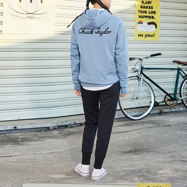 CONVERSE Alphabet Printing Sports Retro Blue Hoodie