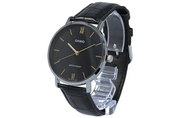 Casio Analog Dress Watch With Leather Strap - Black
