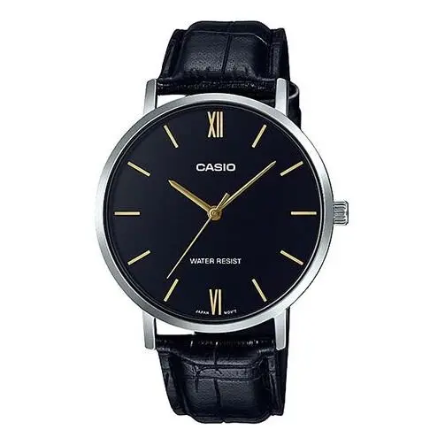 Casio Analog Dress Watch With Leather Strap - Black