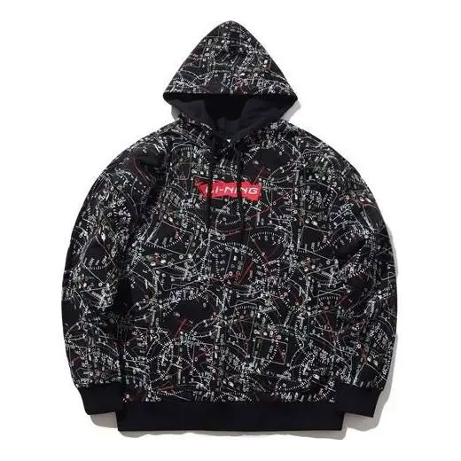 LI-NING Printed Pullover Hoodie - Black