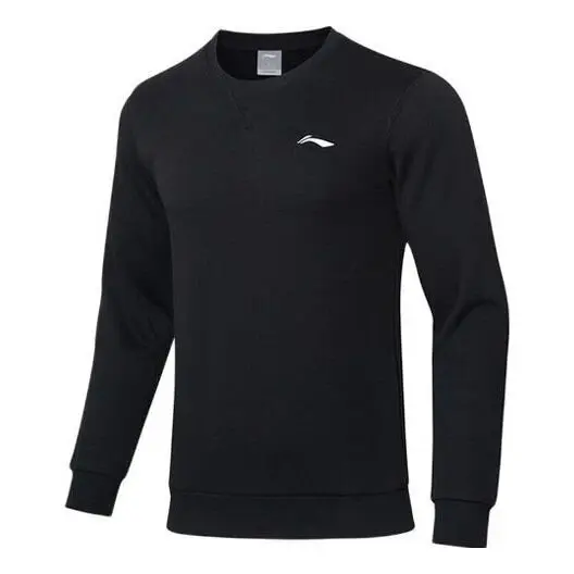 LI-NING Training Series Solid Color Fleece Lined Stay Warm Round Neck Pullover - Black