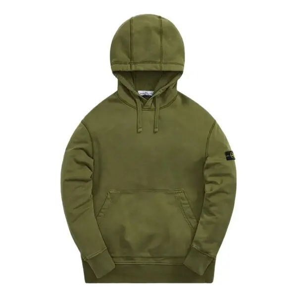 Stone Island Logo Patch Pull Over Hoodie - Olive Green