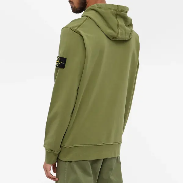 Stone Island Logo Patch Pull Over Hoodie - Olive Green
