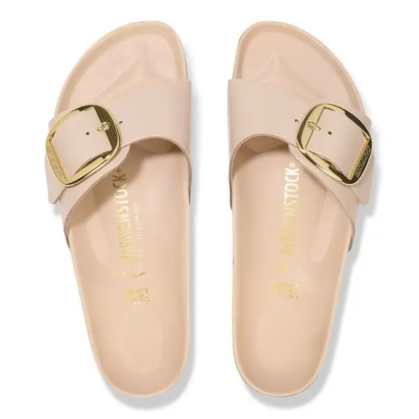 BIRKENSTOCK Madrid Big Buckle Patent Leather Sandals - Beige