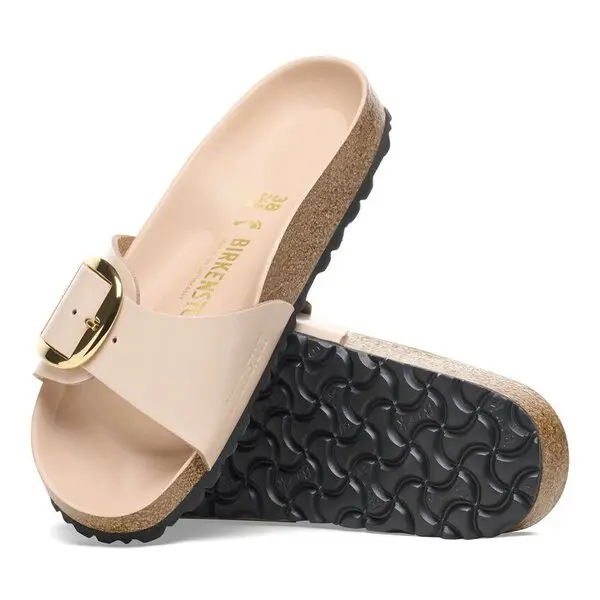 BIRKENSTOCK Madrid Big Buckle Patent Leather Sandals - Beige