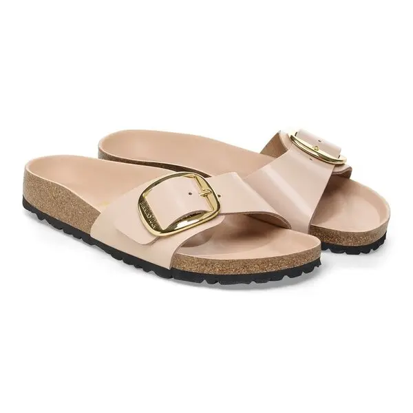 BIRKENSTOCK Madrid Big Buckle Patent Leather Sandals - Beige