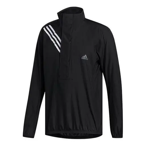 Adidas Logo Print Casual Running Stand Collar Jacket - Black