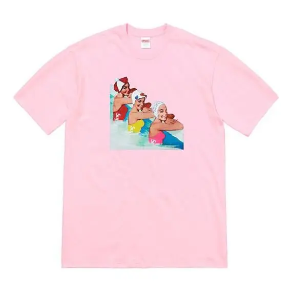 Supreme Ss18 Swimmers Tee Dark Slate Printing Short Sleeve - Pink