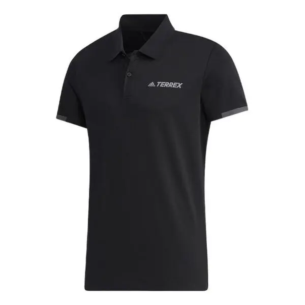 Adidas Solid Color Alphabet Printing Short Sleeve Black Polo Shirt - Default Color