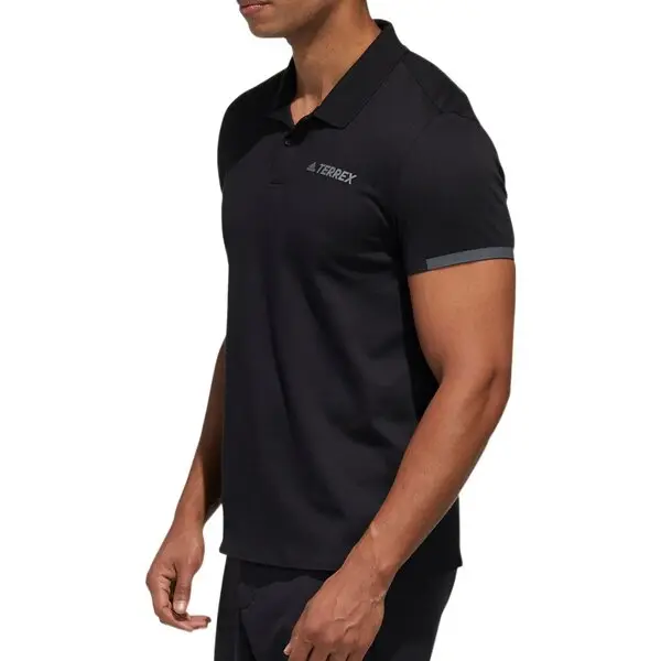 Adidas Solid Color Alphabet Printing Short Sleeve Black Polo Shirt