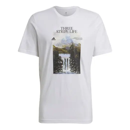 Adidas Snow Mountain Printing Sports Round Neck Short Sleeve White T-shirt - Default Color