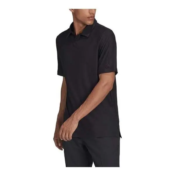 Adidas Solid Color Logo Embroidered Short Sleeve Black Polo Shirt