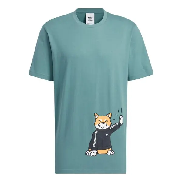 Adidas Cartoon Puppy Straight Casual Sports Short Sleeve Green T-shirt - Multi-color