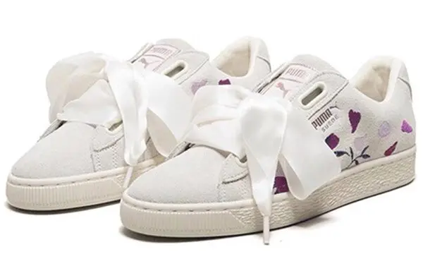 PUMA Suede Heart Flowery Sneakers With Floral Embroidery And Ribbon Detail