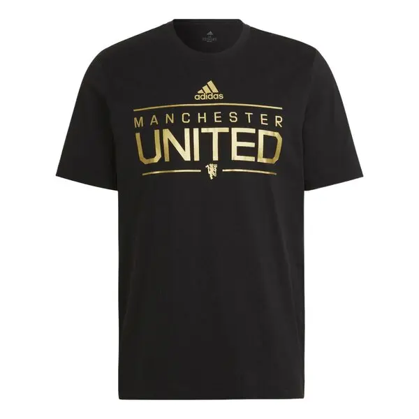 Adidas Manchester United Soccer/football Sports Alphabet Printing Solid Color Short Sleeve Black - Default Color