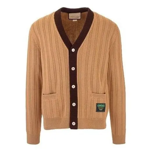 Gucci Rib Knit Wool Cardigan - Tan