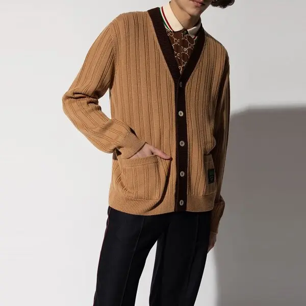 Gucci Rib Knit Wool Cardigan