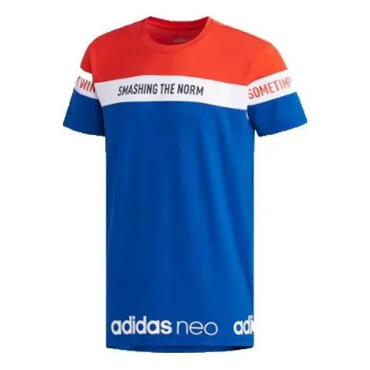 Adidas Neo Sports Round Neck Short Sleeve Red Blue Splicing