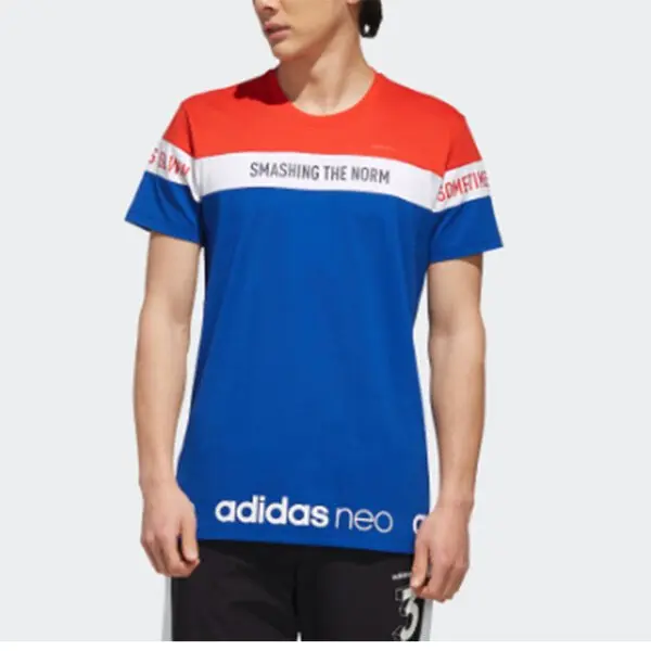 Adidas Neo Sports Round Neck Short Sleeve Red Blue Splicing