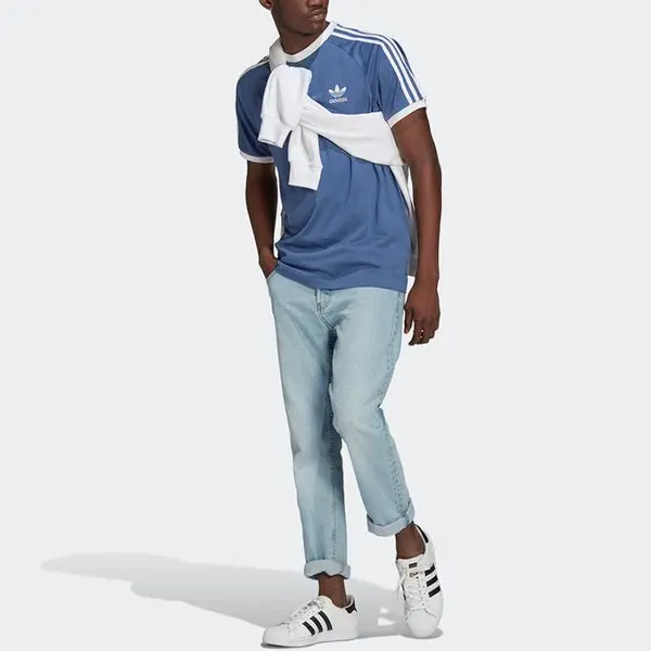 Adidas Originals 3-stripes Logo Printed Sports Short Sleeve - Blue