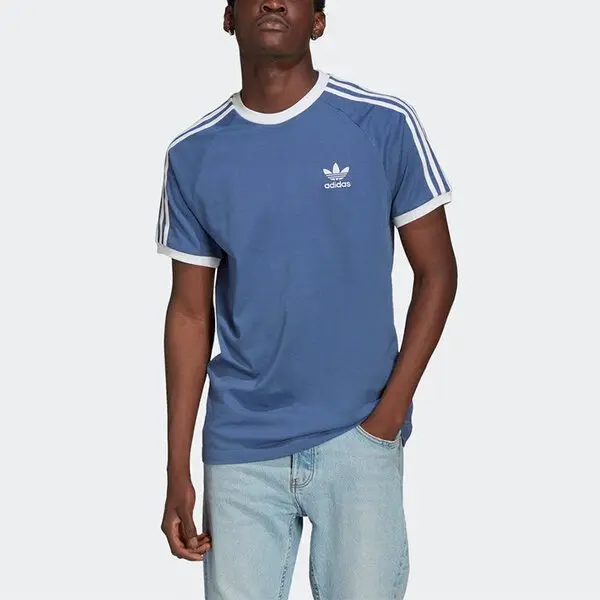Adidas Originals 3-stripes Logo Printed Sports Short Sleeve - Blue