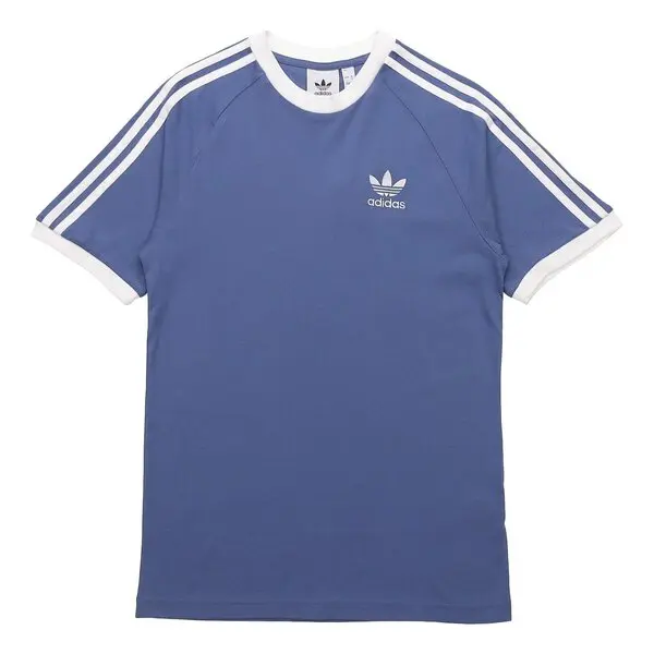 Adidas Originals 3-stripes Logo Printed Sports Short Sleeve - Blue