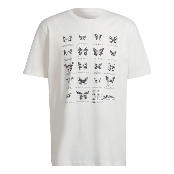 Adidas Originals Butterfly Printing Casual Sports Loose Short Sleeve White T-shirt - Default Color