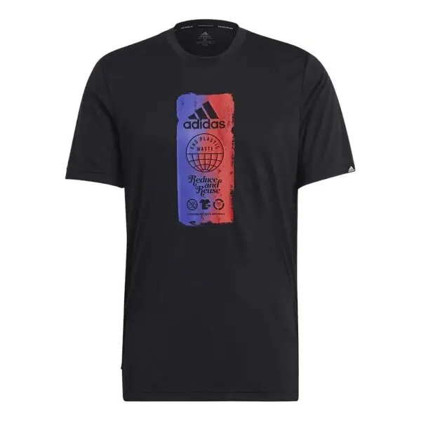 Adidas Printing Sports Short Sleeve Black T-shirt - Multi-color