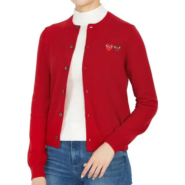 Play Comme Des Garcon Double Emblem Cardigan - Red