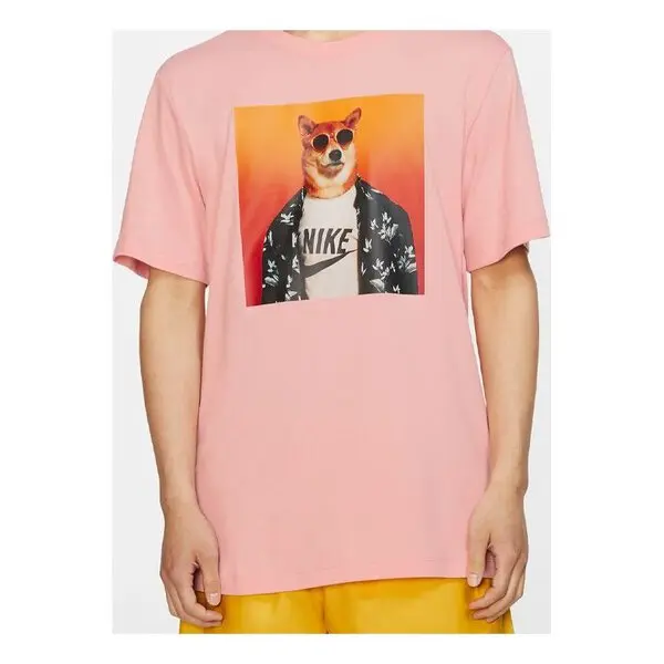 Nike Sunglasses Printing Round Neck Short Sleeve Pink Red - Pinkred