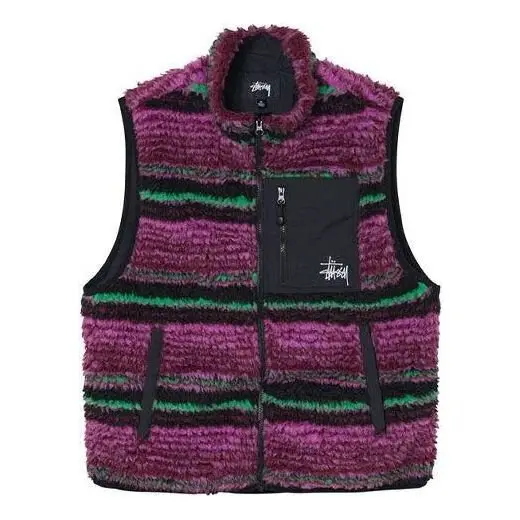 StÜssy Striped Sherpa Vest - Purple/red